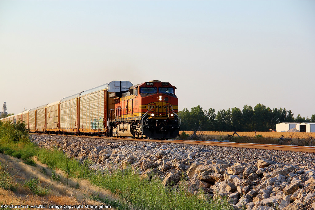 BNSF 4869 leads a auto train Sb at old monroe mo.